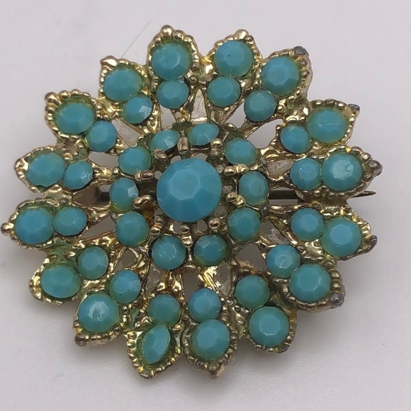 Vintage | Jewelry | Vtg Round Faux Turquoise Brooch Add A Little Fun To ...